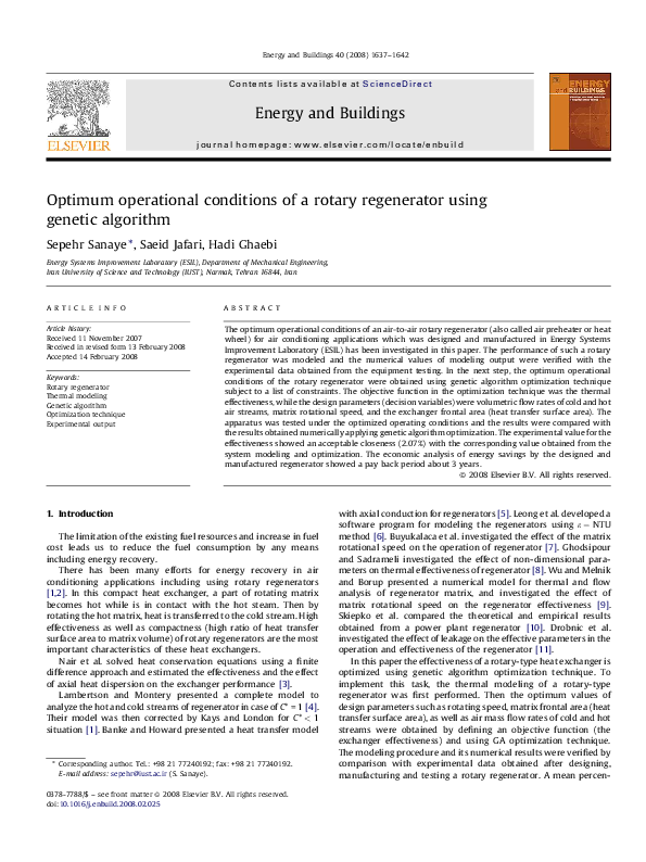 Pdf Optimum Operational Conditions Of A Rotary Regenerator Using Genetic Algorithm
