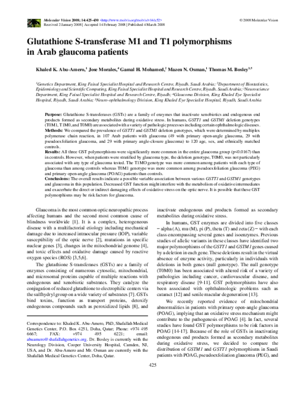 (PDF) Glutathione S-transferase M1 and T1 polymorphisms and the risk of ...
