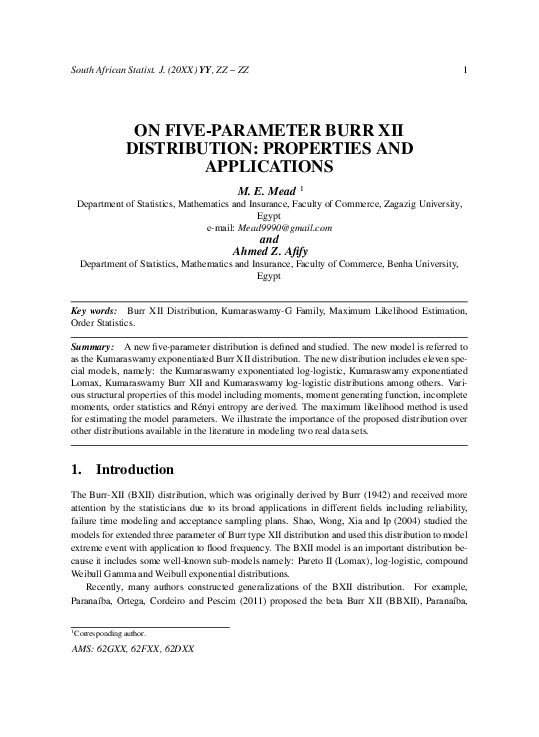 Pdf On Five Parameter Burr Xii Distribution Properties And Applications