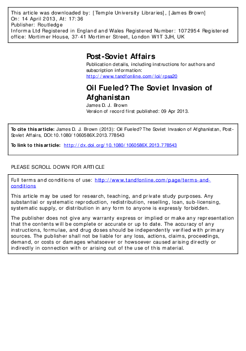 (PDF) Oil Fueled? The Soviet Invasion of Afghanistan