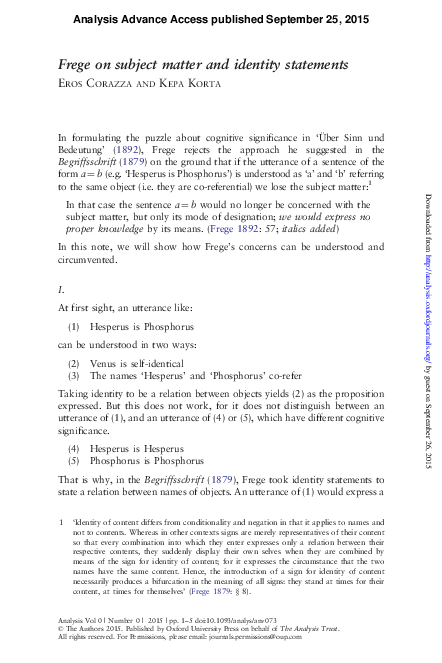 (PDF) Frege on Identity Statements | Robert May - Academia.edu
