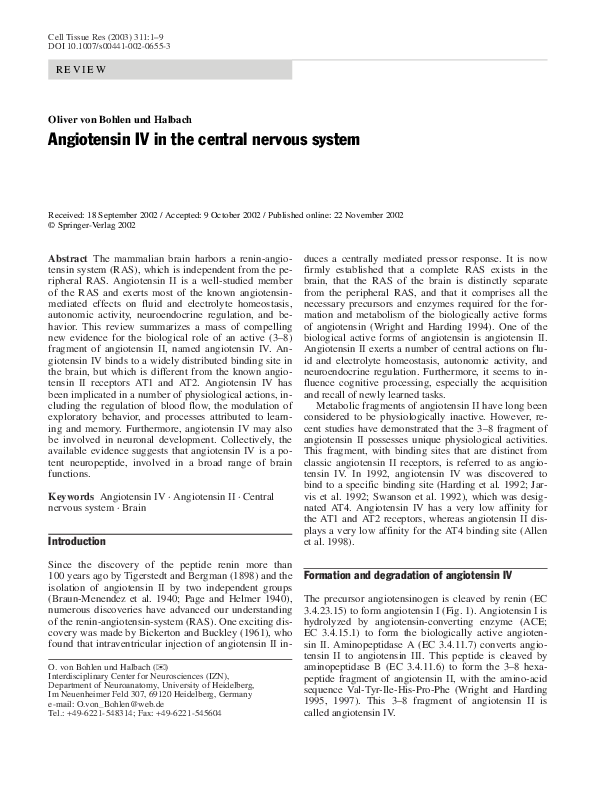 (PDF) Angiotensin IV in the central nervous system | Oliver von Bohlen ...