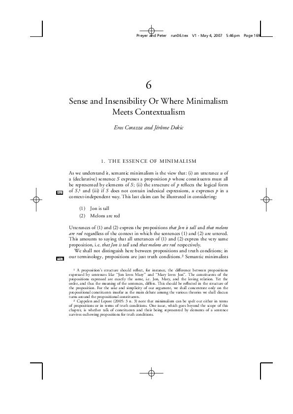 (PDF) Sense and Insensibility Or Where Minimalism Meets Contextualism