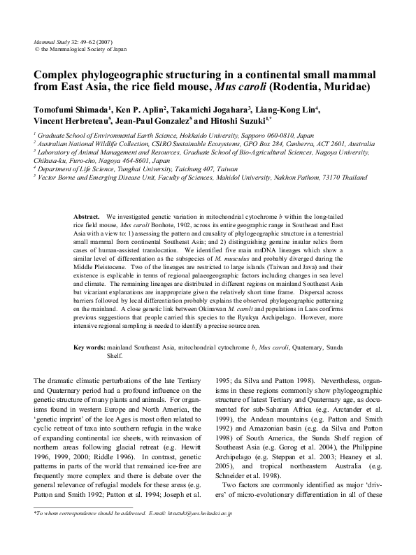 (PDF) Complex phylogeographic structuring in a continental small mammal ...