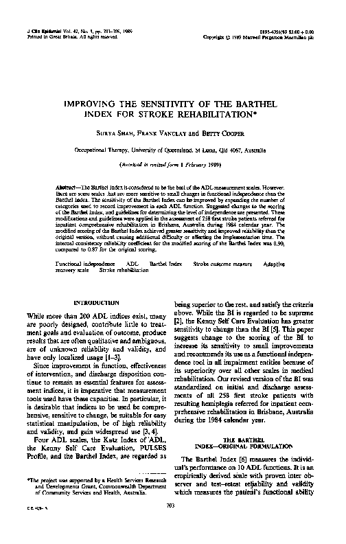 (PDF) Improving the sensitivity of the Barthel Index for stroke rehabilitation