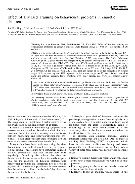 (PDF) Effect of Dry Bed Training on behavioural problems in enuretic ...