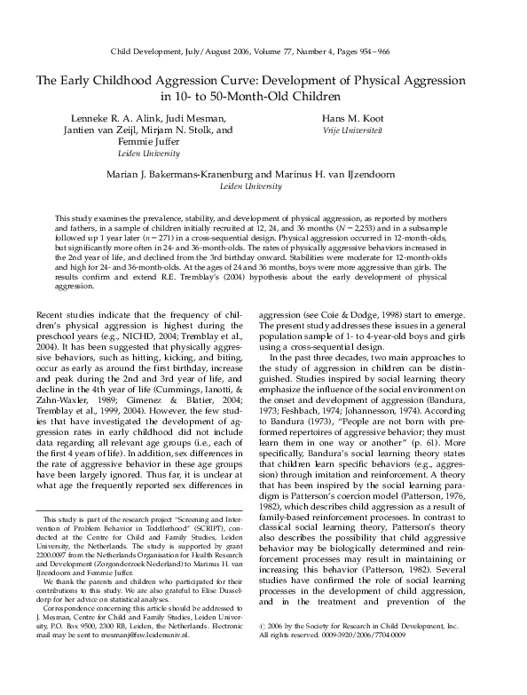 (PDF) The Early Childhood Aggression Curve: Development of Physical ...