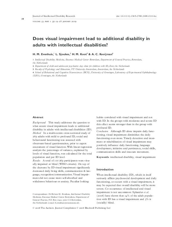 (PDF) Does visual impairment lead to additional disability in adults with intellectual ...