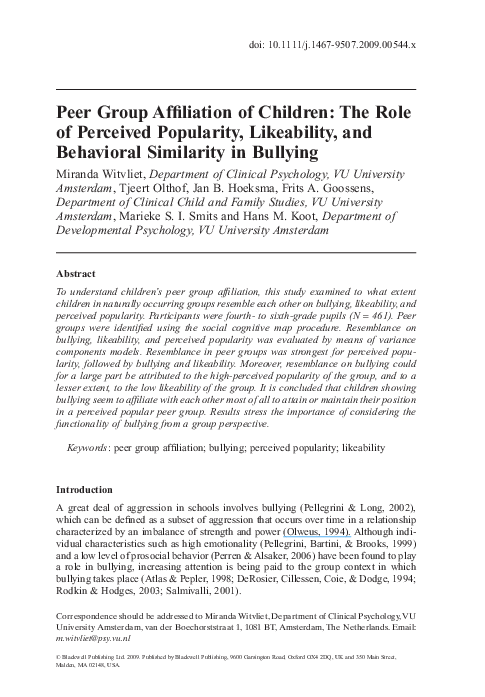 (PDF) Peer Group Affiliation of Children: The Role of Perceived ...