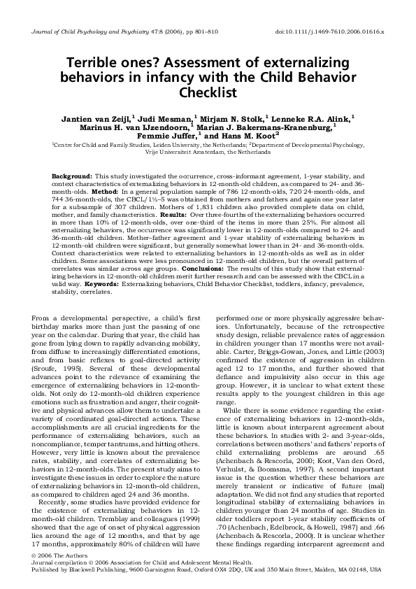 (PDF) Terrible ones? Assessment of externalizing behaviors in infancy with the Child Behavior ...