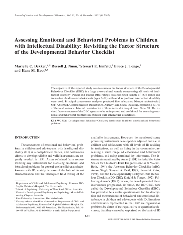 (PDF) Assessing emotional and behavioral problems in children with ...
