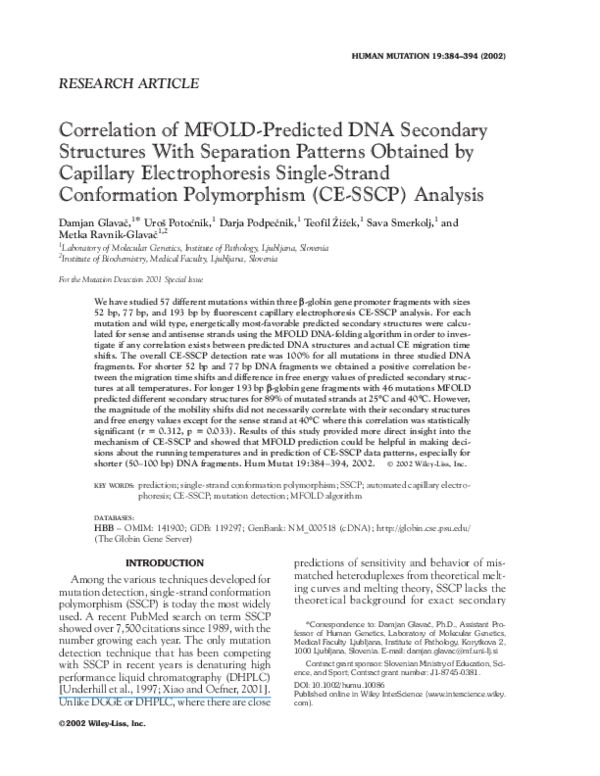 (PDF) Correlation of MFOLD-predicted DNA secondary structures with ...