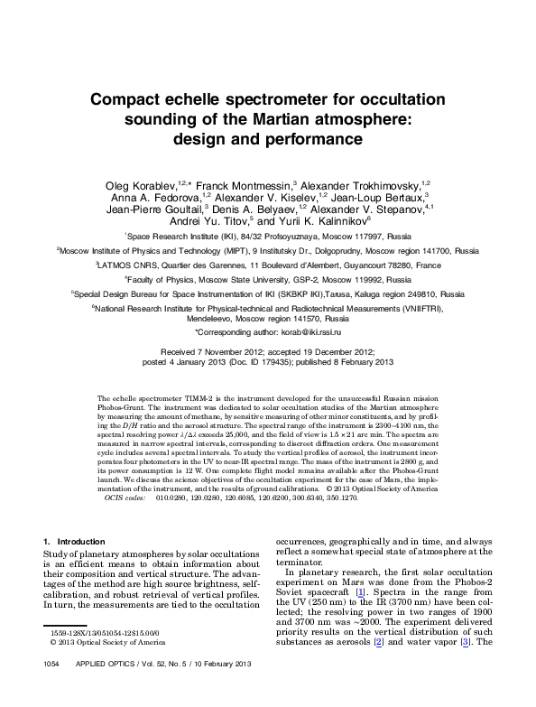(PDF) Compact echelle spectrometer for occultation sounding of the ...