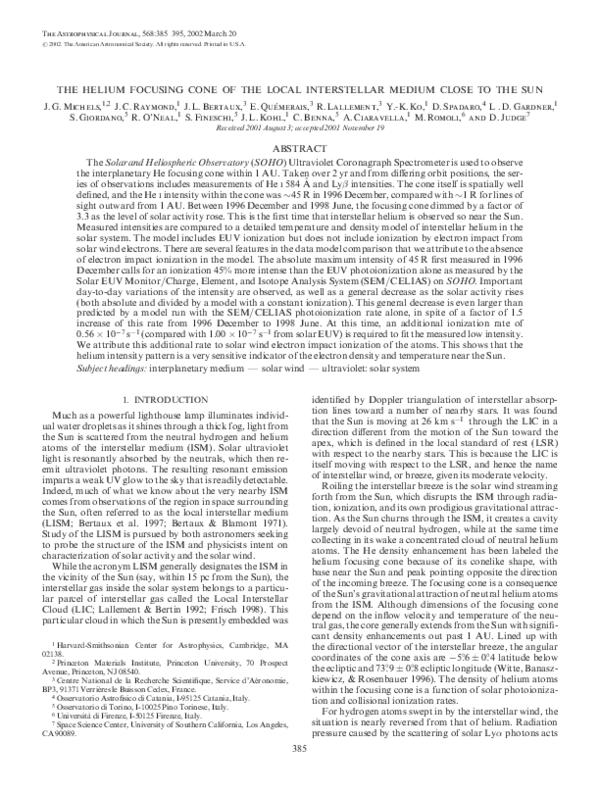 (PDF) The Helium Focusing Cone of the Local Interstellar Medium Close ...