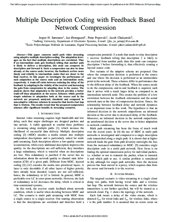 (PDF) Multiple Description Coding with Feedback Based Network Compression