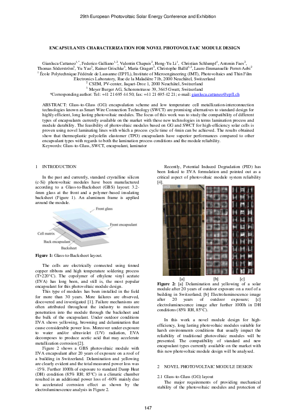 (PDF) ENCAPSULANTS CHARACTERIZATION FOR NOVEL PHOTOVOLTAIC MODULE DESIGN