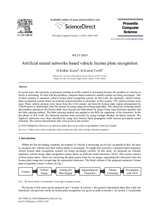 (PDF) Artificial neural networks based vehicle license plate recognition