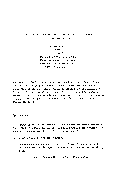 Pdf Completeness Problems In Verification Of Programs And Program Schemes