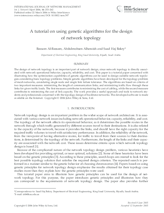 (PDF) A tutorial on using genetic algorithms for the design of network topology