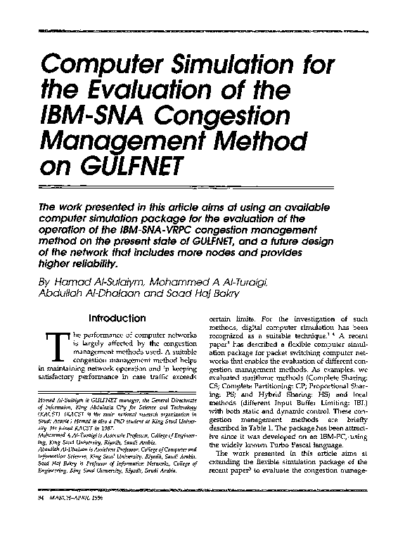 (PDF) Computer Simulation for the Evaluation of the IBM-SNA Congestion ...