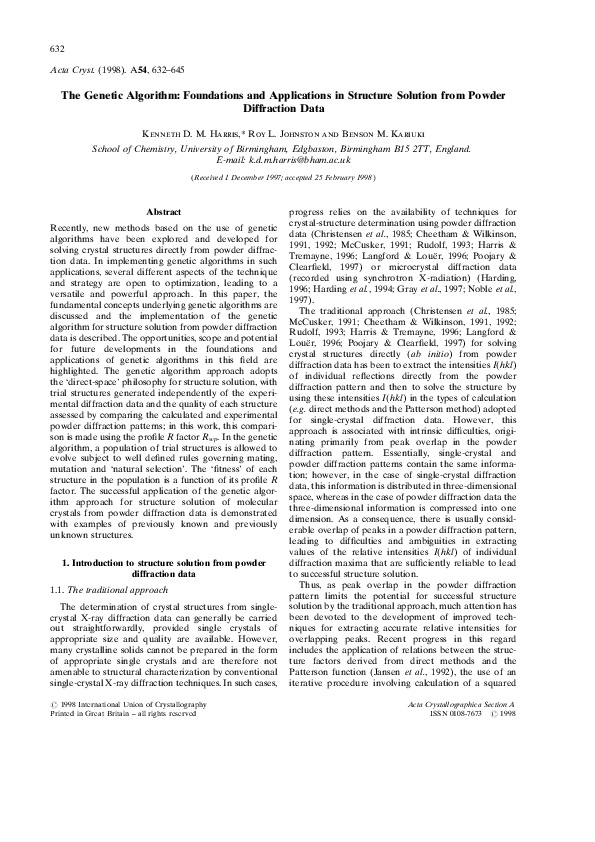 Pdf The Genetic Algorithm Foundations And Apllications In Structure Solution From Powder