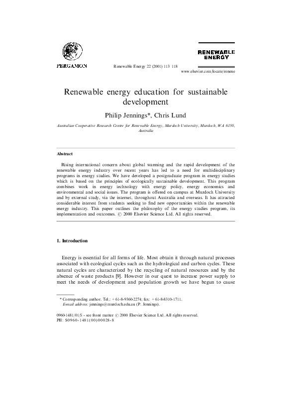 (PDF) Renewable energy education for sustainable development