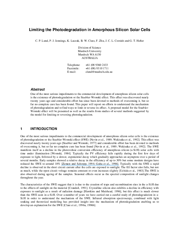 (PDF) Limiting the photodegradation in amorphous silicon solar cells