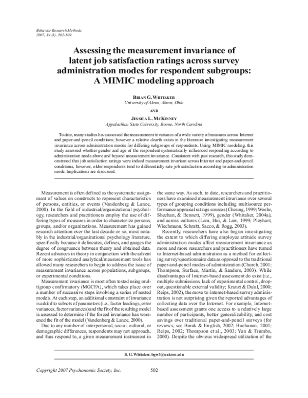 (PDF) Assessing the measurement invariance of latent job satisfaction ratings across survey ...