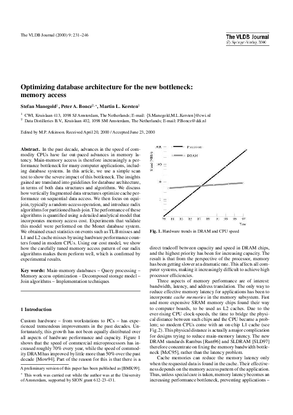 (PDF) Optimizing database architecture for the new bottleneck: memory ...