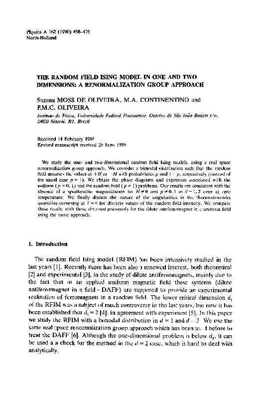 (PDF) The random field Ising model in one and two dimensions: A ...