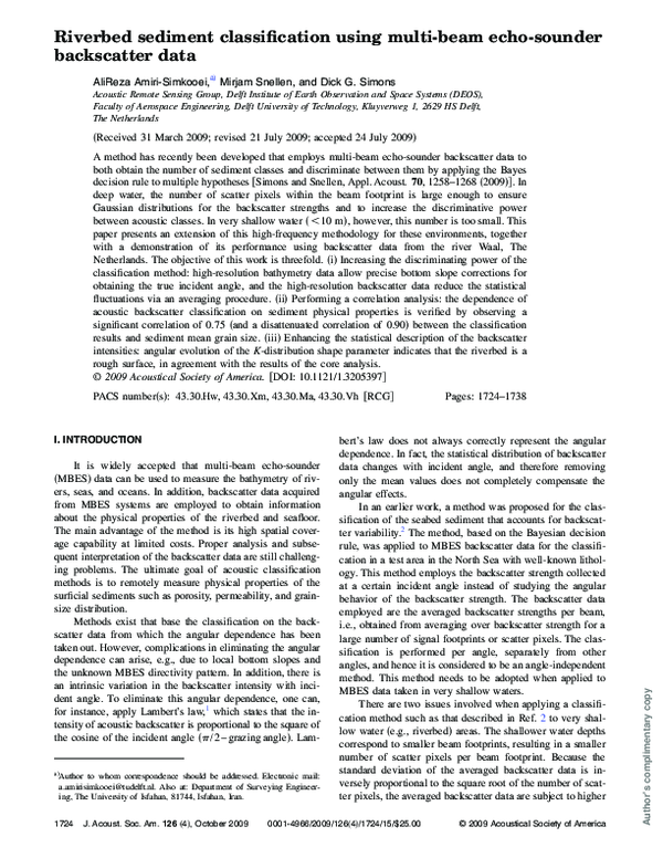 (PDF) Riverbed sediment classification using multi-beam echo-sounder backscatter data | Mirjam ...