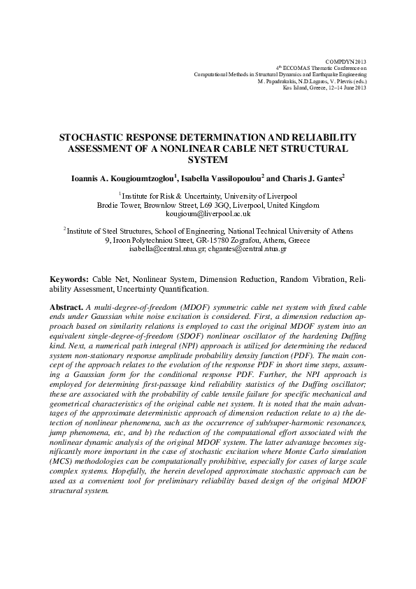 (PDF) STOCHASTIC RESPONSE DETERMINATION AND RELIABILITY ASSESSMENT OF A NONLINEAR CABLE NET ...