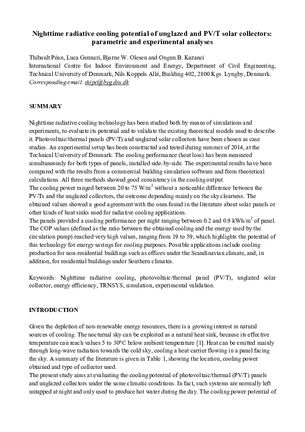 (PDF) Nighttime radiative cooling potential of unglazed and PV/T solar ...