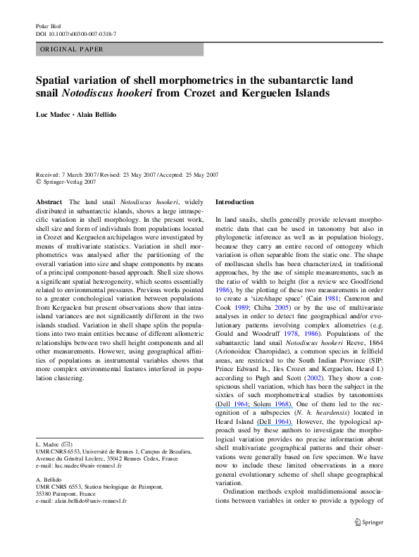 (PDF) Spatial variation of shell morphometrics in the subantarctic land ...