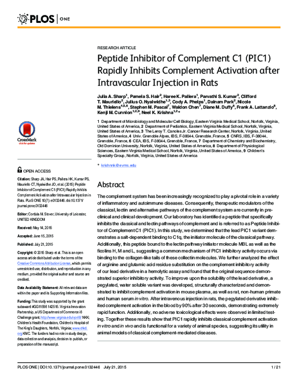 (PDF) Rapid Inhibition of Complement Activation by PIC1 in Rats