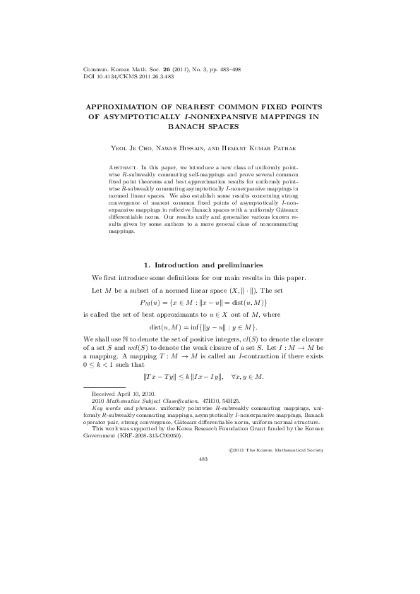 Pdf Approximation Of Fixed Points Of Nonexpansive Mappings Bashir M Ali 6244