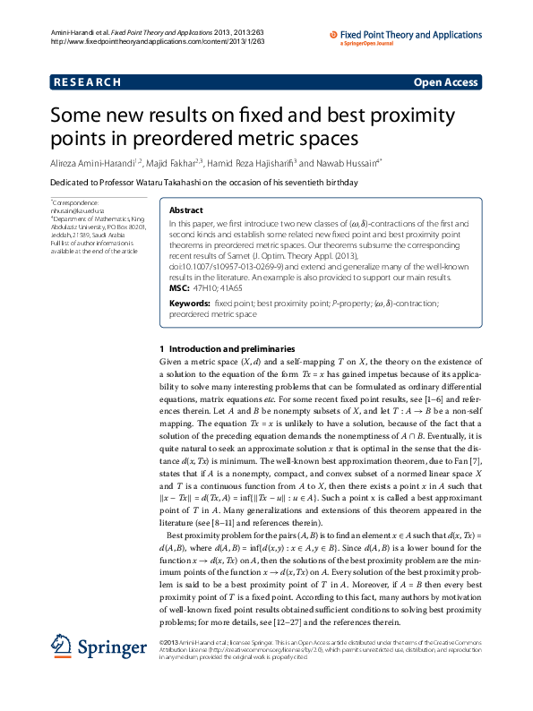 Pdf Some New Results On Fixed And Best Proximity Points In Preordered Metric Spaces