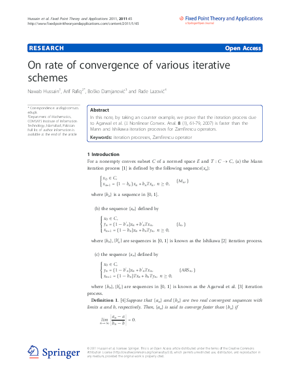 Pdf On Rate Of Convergence Of Various Iterative Schemes