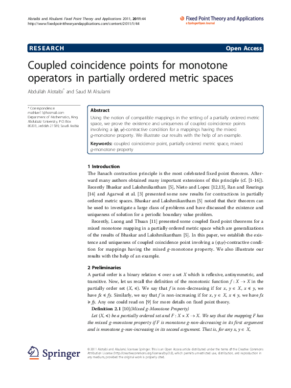 Pdf Coupled Fixed And Coincidence Points For Monotone Operators In
