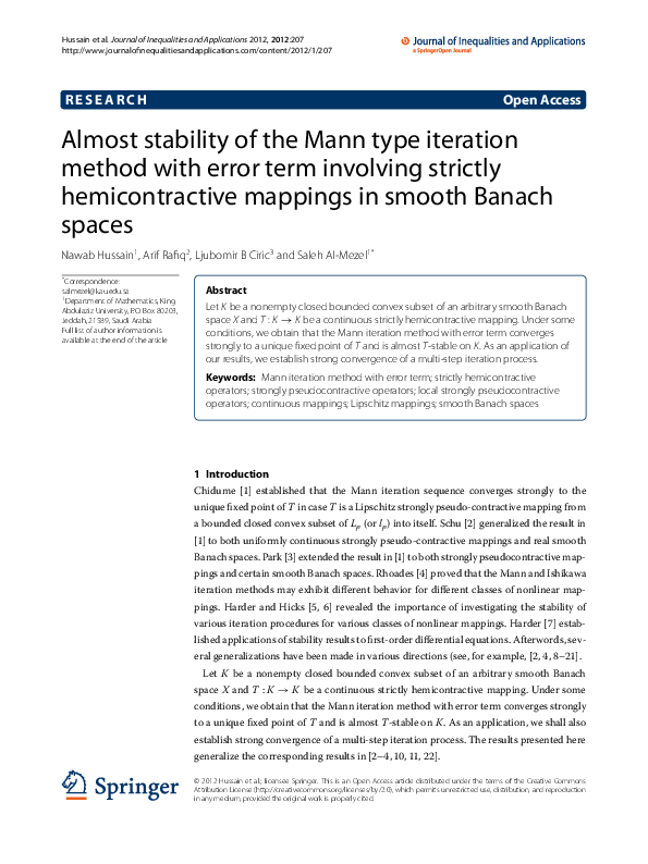 (PDF) Almost stability of the Mann type iteration method with error term involving strictly ...