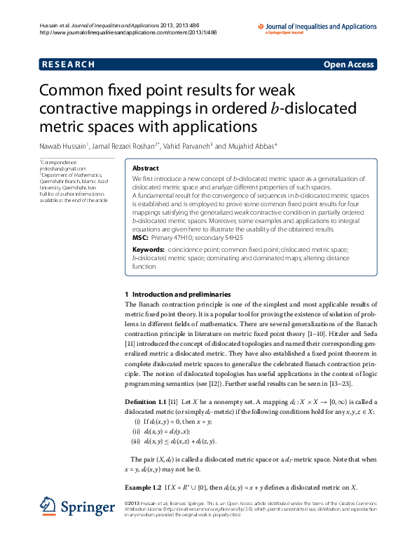 Pdf Common Fixed Point Results For Weak Contractive Mappings In Ordered B Dislocated Metric