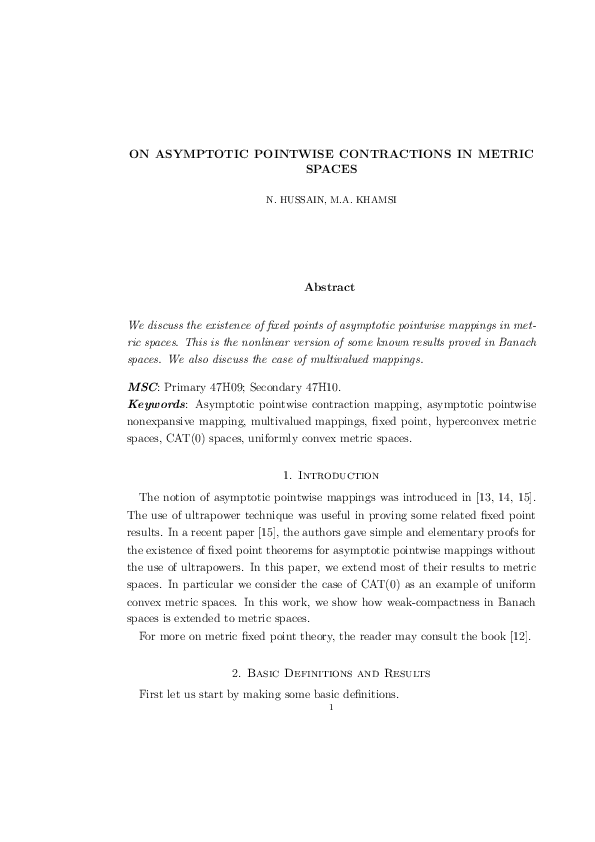 (PDF) On asymptotic pointwise contractions in metric spaces