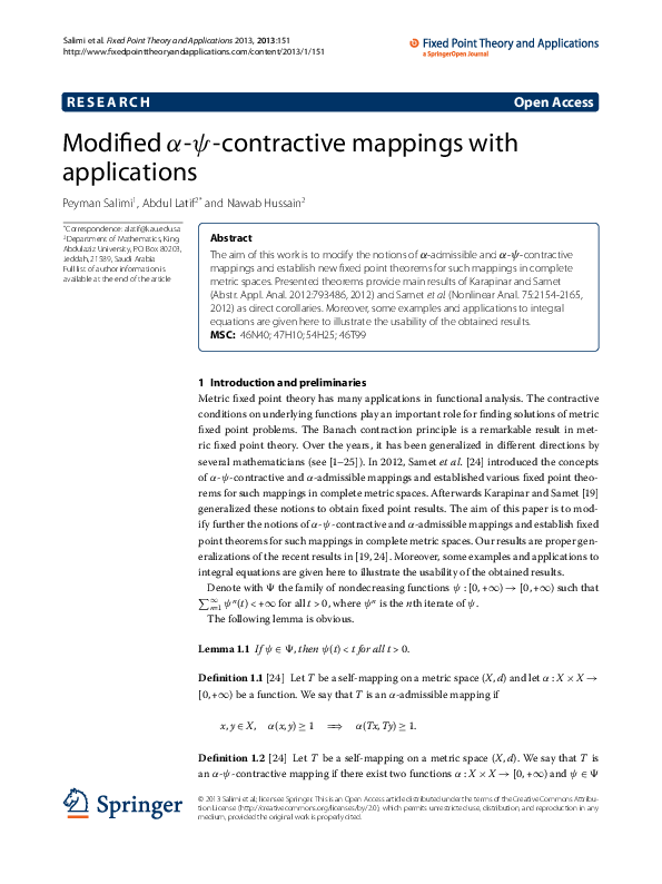 Pdf Modified α ψ Contractive Mappings With Applications