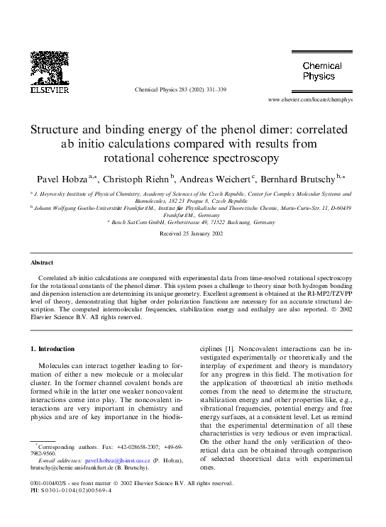 (PDF) Structure and binding energy of the phenol dimer: correlated ab ...