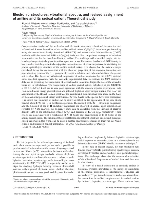 Pdf Electronic Structures Vibrational Spectra And Revised Assignment Of Aniline And Its