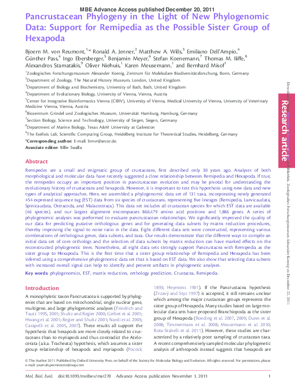 (PDF) Pancrustacean Phylogeny in the Light of New Phylogenomic Data: Support for Remipedia as ...