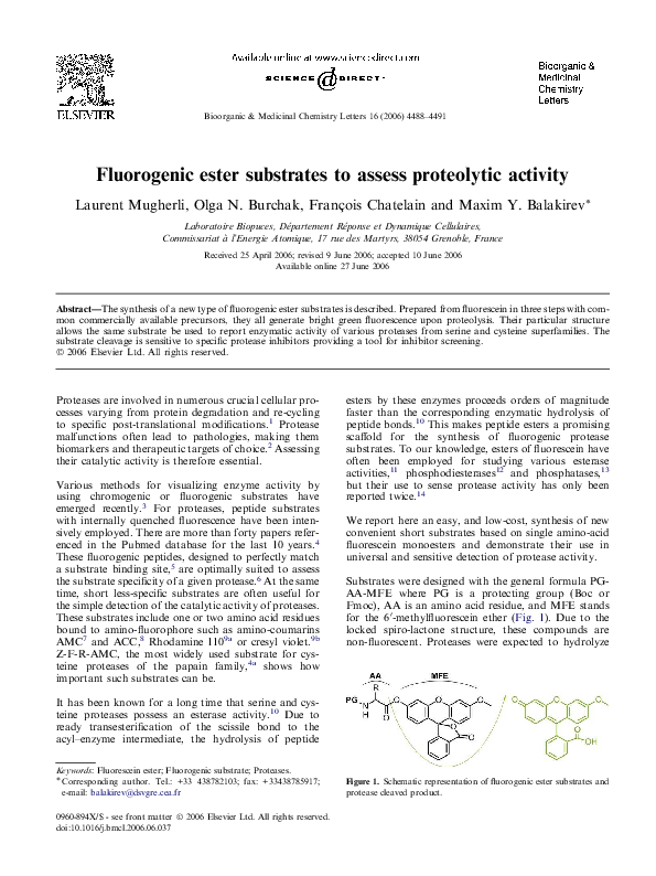 Pdf Fluorogenic Ester Substrates To Assess Proteolytic Activity