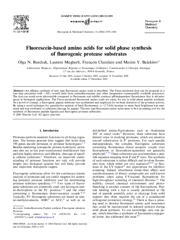 Pdf Fluorescein Based Amino Acids For Solid Phase Synthesis Of