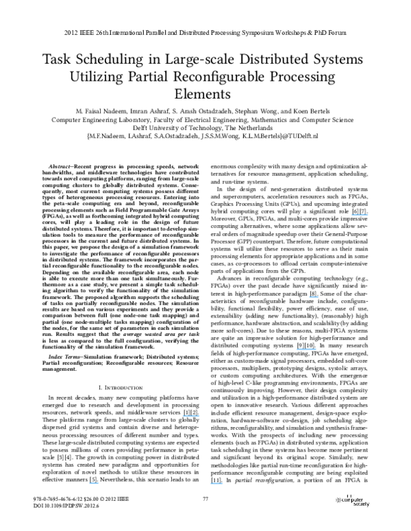 Pdf Task Scheduling In Large Scale Distributed Systems Utilizing Partial Reconfigurable