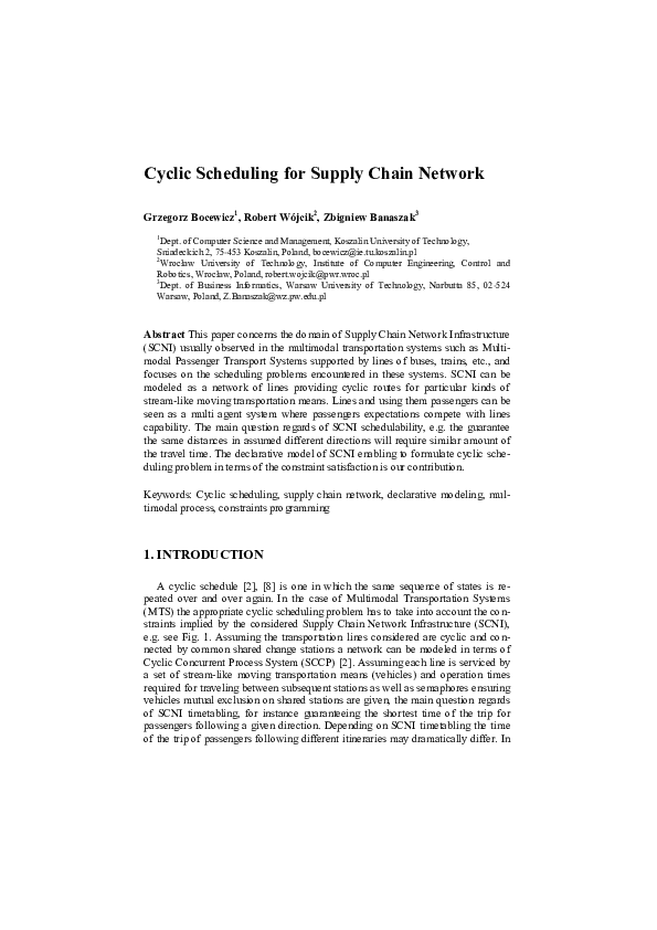 (PDF) Cyclic scheduling for supply chain network | Grzegorz Bocewicz and Robert Wojcik ...